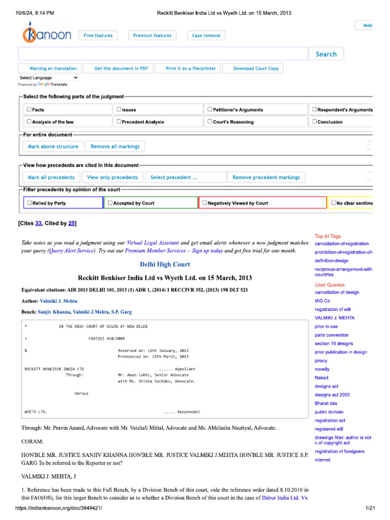 RECKITT BENCKISER (INDIA) LTD Vs WYETH LIMITED | PDF