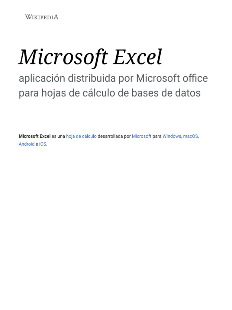 Microsoft Excel - Wikipedia, La Enciclopedia Libre | PDF | Microsoft ...