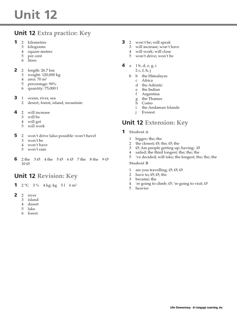 Elem Unit12 Answerkey Be | PDF