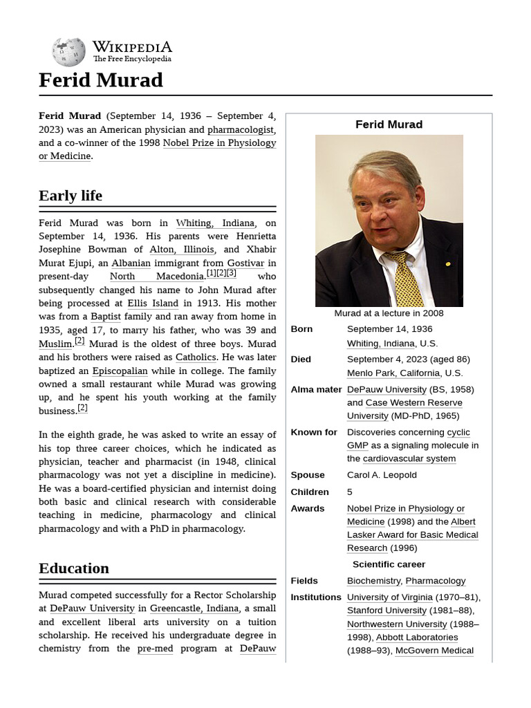 Ferid_Murad | PDF | Health Care | Medicine