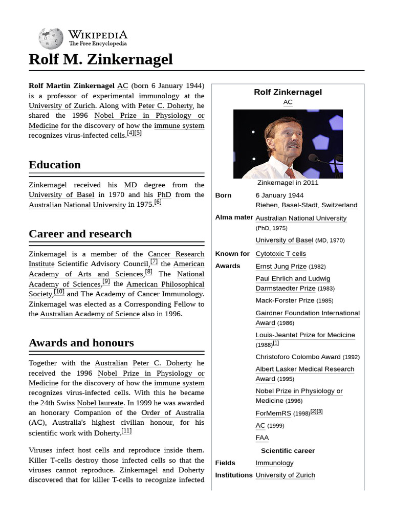 Rolf_M._Zinkernagel | PDF | Immunology | Medical Specialties