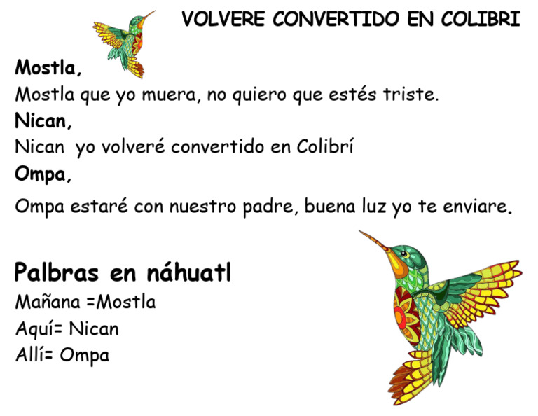 Poema VOLVERE CONVERTIDO EN COLIBRI | PDF