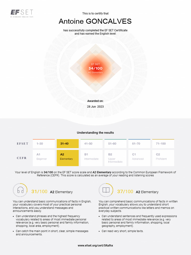 EF SET Certificate | PDF