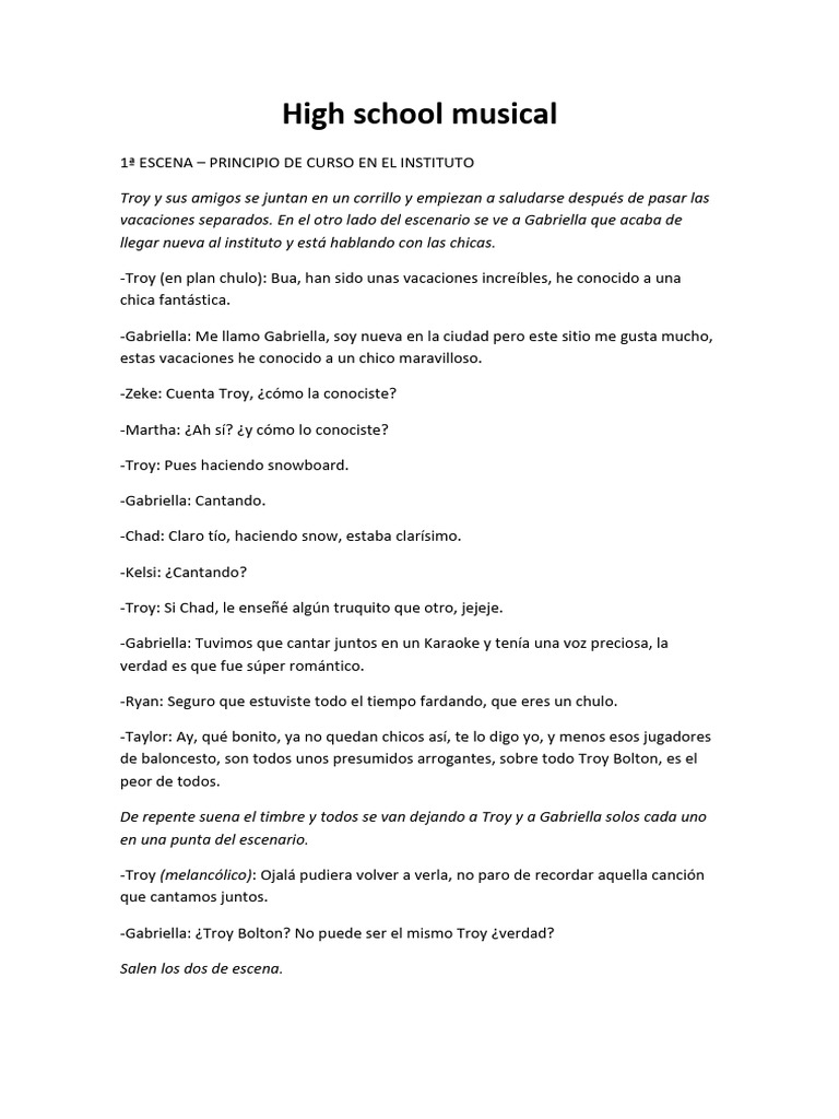 Guion corto High School Musical | PDF