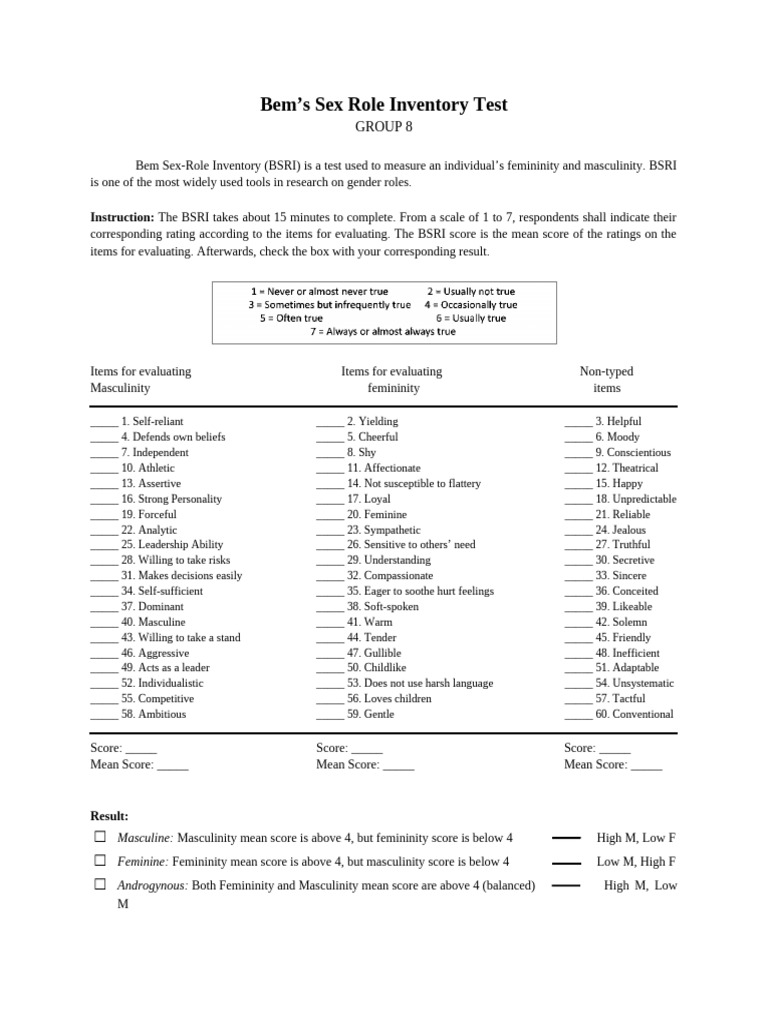 Bems Sex Role Inventory Test Pdf Social Constructionism Social Psychology