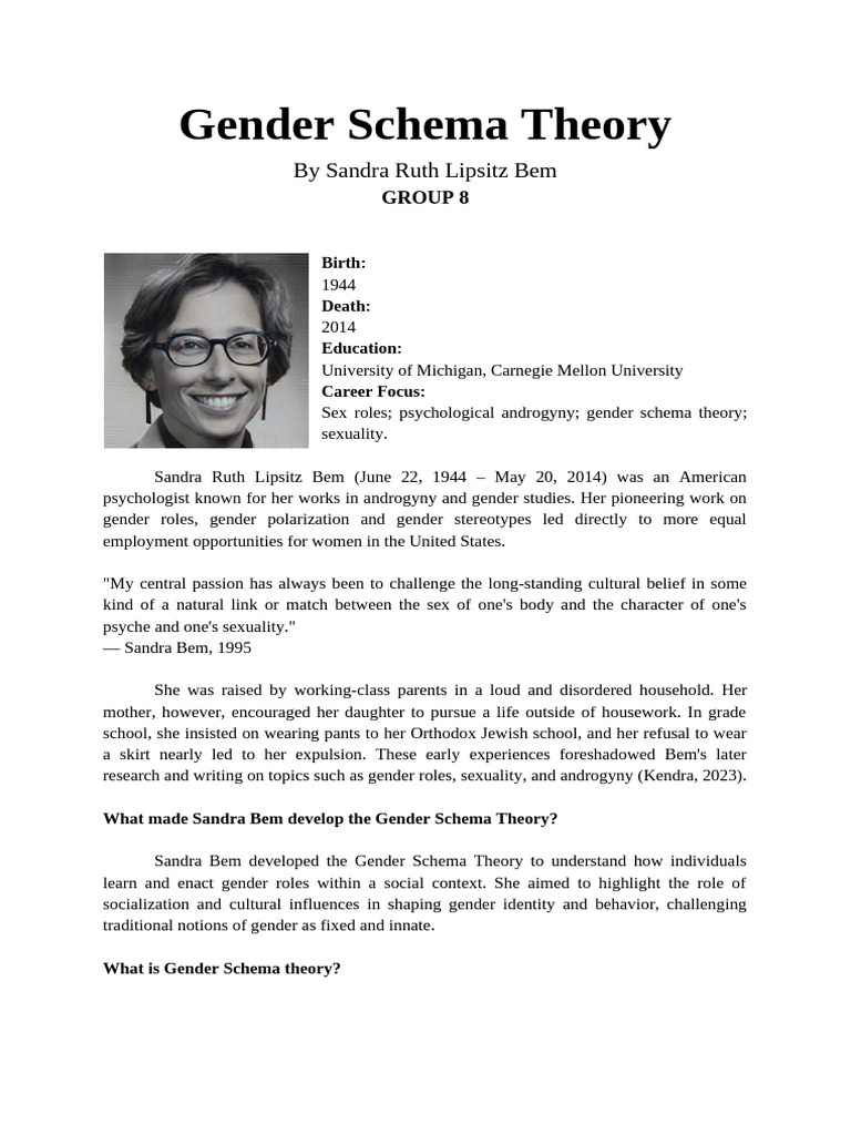 Gender Schema Theory - GROUP 8 | PDF | Gender | Gender Studies
