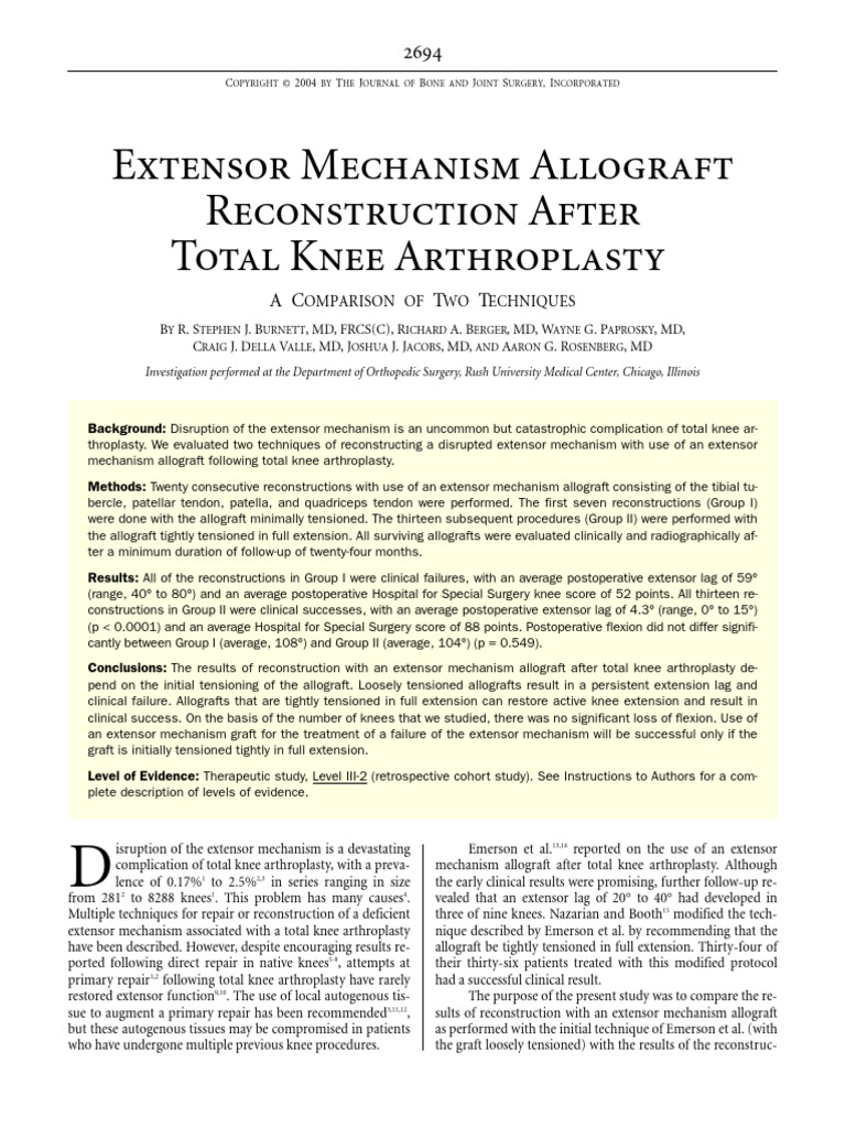 Extensor Mechanism Allograft Reconstruction After Total Knee ...