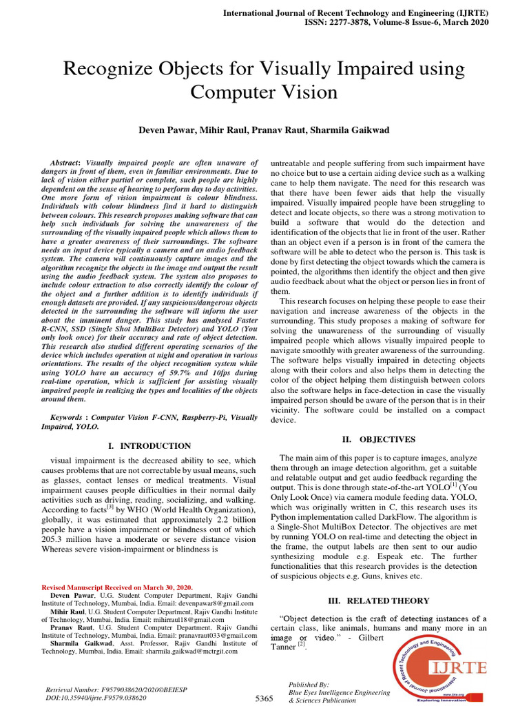 Software for Visually Impaired Navigation | PDF | Visual Impairment | Computer Vision