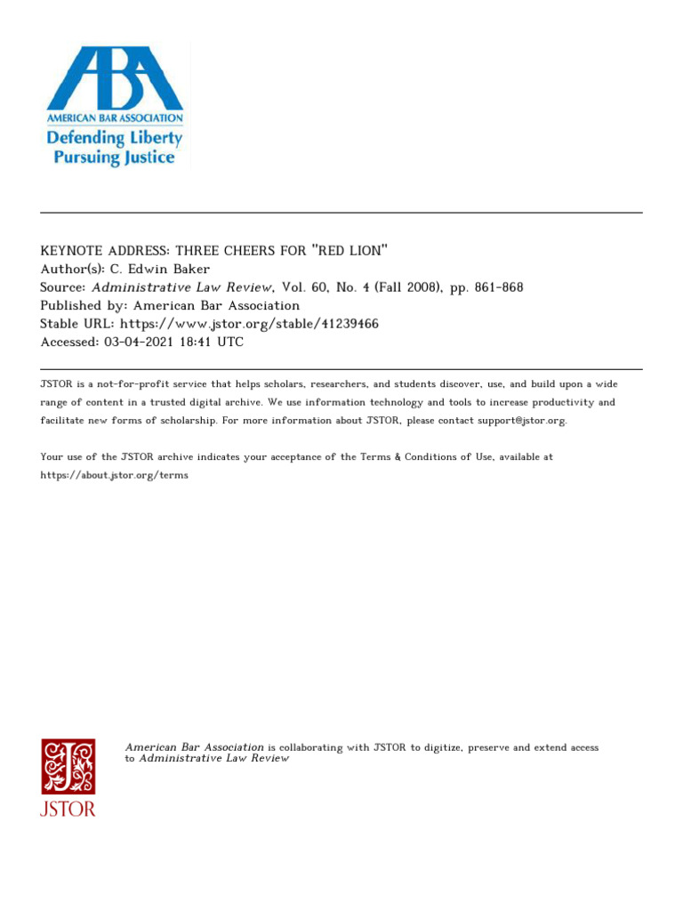 Baker, C. Edwin - Three Cheers For Red Lion | PDF | First Amendment To ...