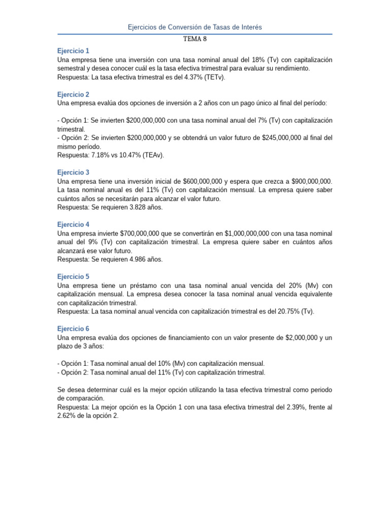 Ejercicios_Conversión_Tasas_Interés_Tema 8 (1) | PDF