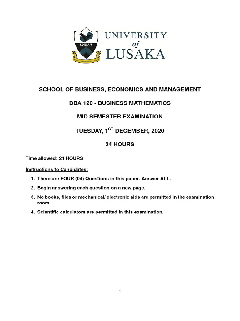 BBA120 Mid Make Up Exam | PDF | Demand | Function (Mathematics)