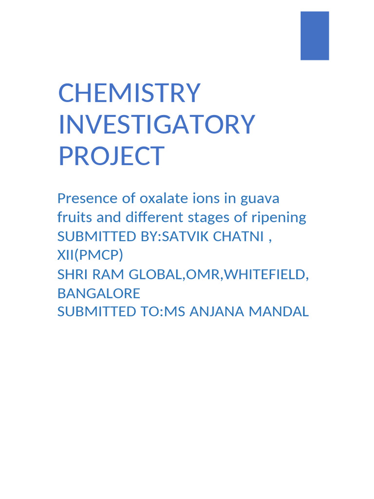 Chemistry Investigatory Project | PDF | Titration | Chemistry