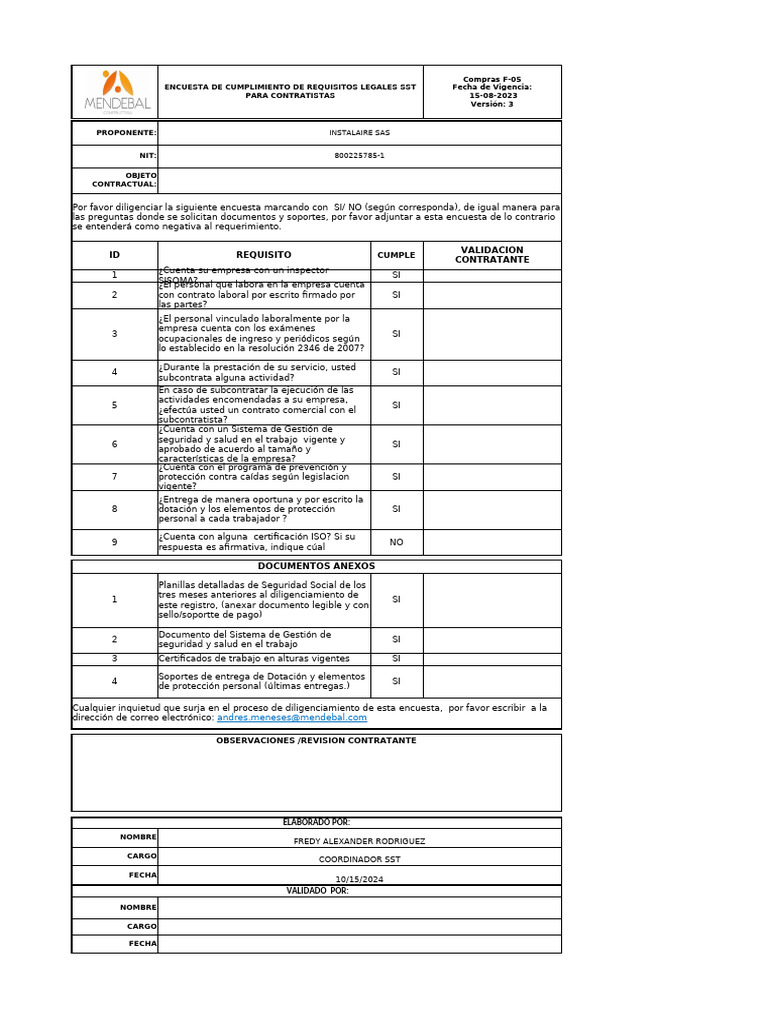 05_formato Evaluacion Cumplimiento Req Sst_v3 (4) | PDF | Outsourcing