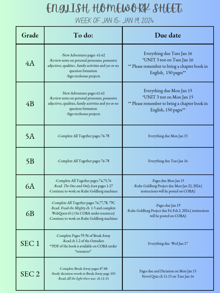 16.English Homework Sheet Jan 15-19, 2024 | PDF | Linguistic Morphology ...