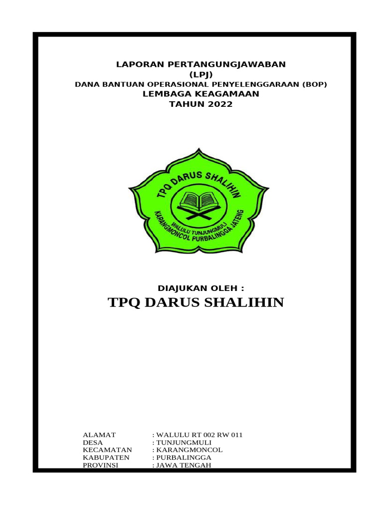 Contoh LPJ Bop 2022 | PDF