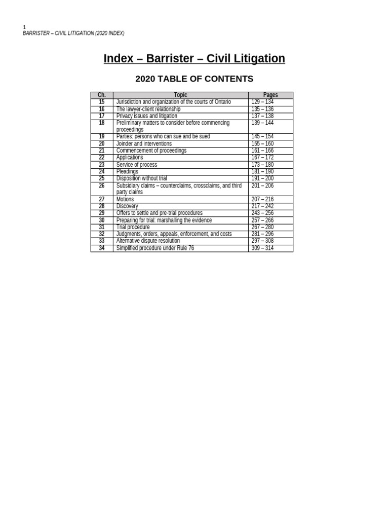 Index - Barrister - Civil Litigation | PDF | Lawsuit | Discovery (Law)