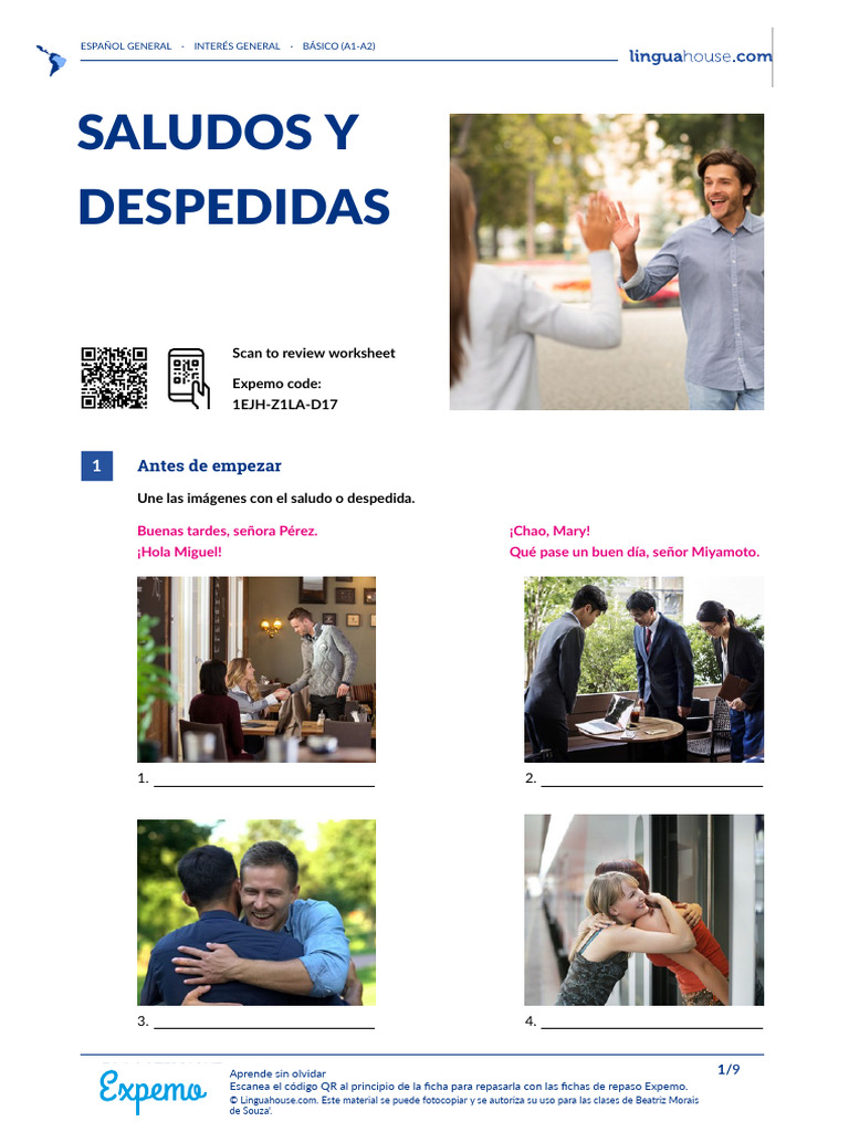 Saludos y Despedidas Centro - Americano Spanish Teacher A1 A2 | PDF