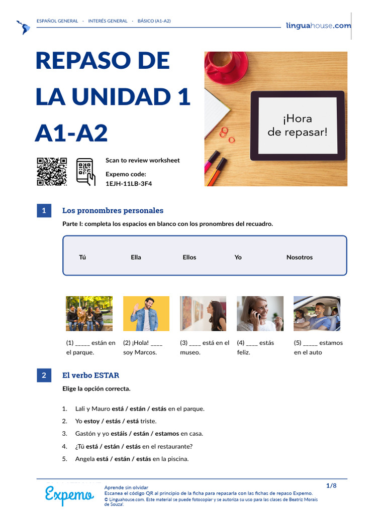Repaso de La Unidad 1 A1 A2 Centro - Americano Spanish Teacher A1 A2 | PDF | Verbo | Unidades ...