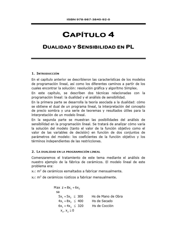 Cap 4 Dualidad y Sensibilidad | PDF | Programación lineal | Business