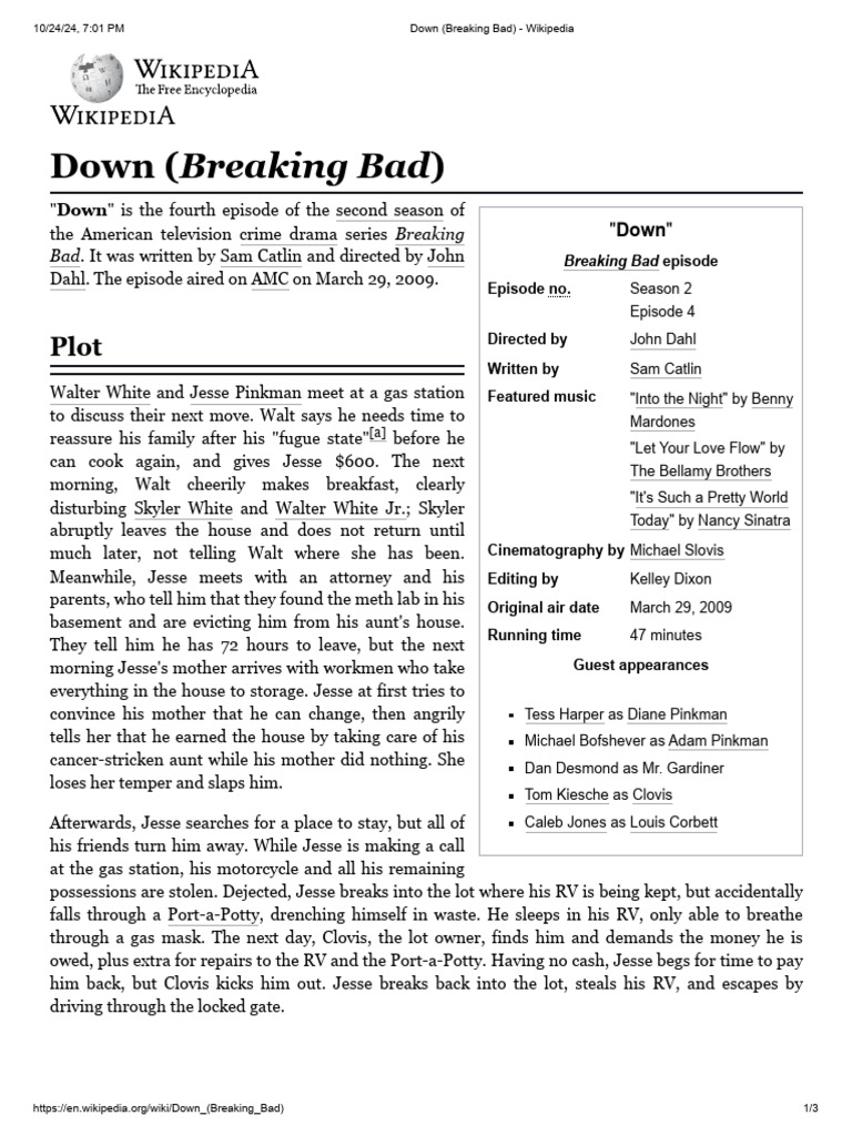 Down (Breaking Bad) - Wikipedia | PDF | Television Episodes