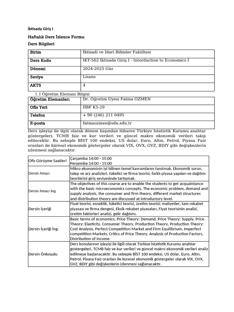 İktisada Giriş I İzlence | PDF