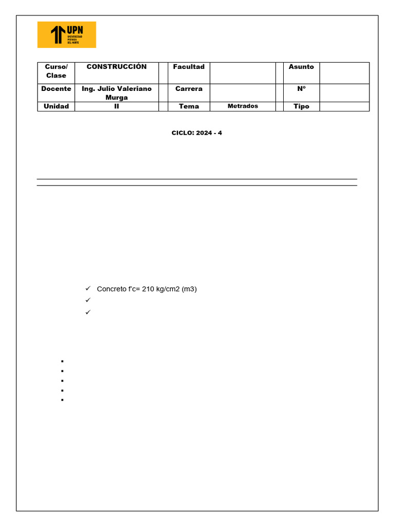 ACTIV. PRÁCT. DE CAMPO N° 06-CONSTRUCCIÓN-2024-4 | PDF | Hormigón | Elementos arquitectónicos