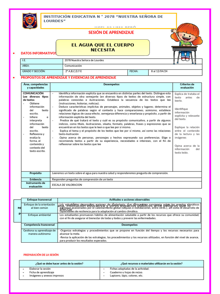 Sesion Plan Lector | PDF | Aprendizaje | Evaluación