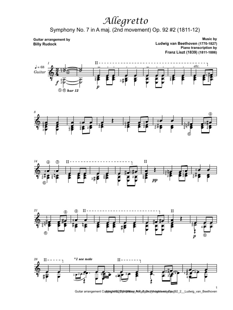 Allegretto (Symphony No. 7, 2nd movement, Op. 92 #2) by Ludwig van ...