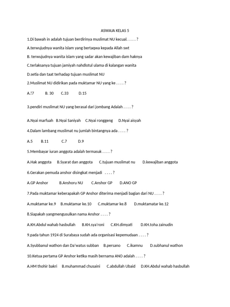 Soal Utas Aswaja Kelas 5 | PDF | Perjalanan | Agama & Spiritualitas