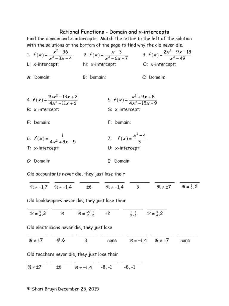 Rational Functions: Domain & X-Intercepts | PDF | Computers