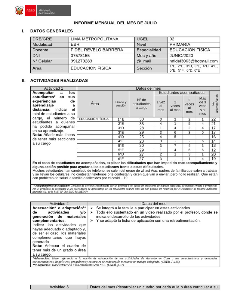 Informes Mes de Julio | PDF