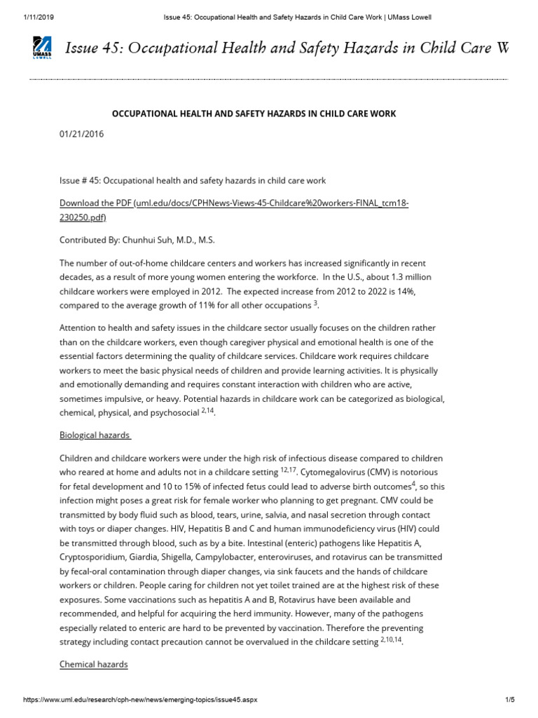 A25 N Occupational Health and Safety Hazards in Child Care Work | PDF | Occupational Safety And ...