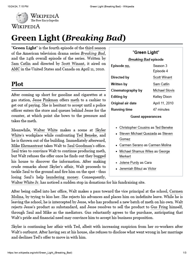 Green Light (Breaking Bad) - Wikipedia | PDF | Television Episodes ...