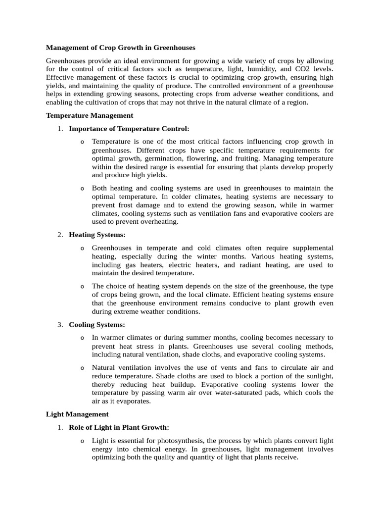 Management of Crop Growth in Greenhouses | PDF | Greenhouse | Carbon ...