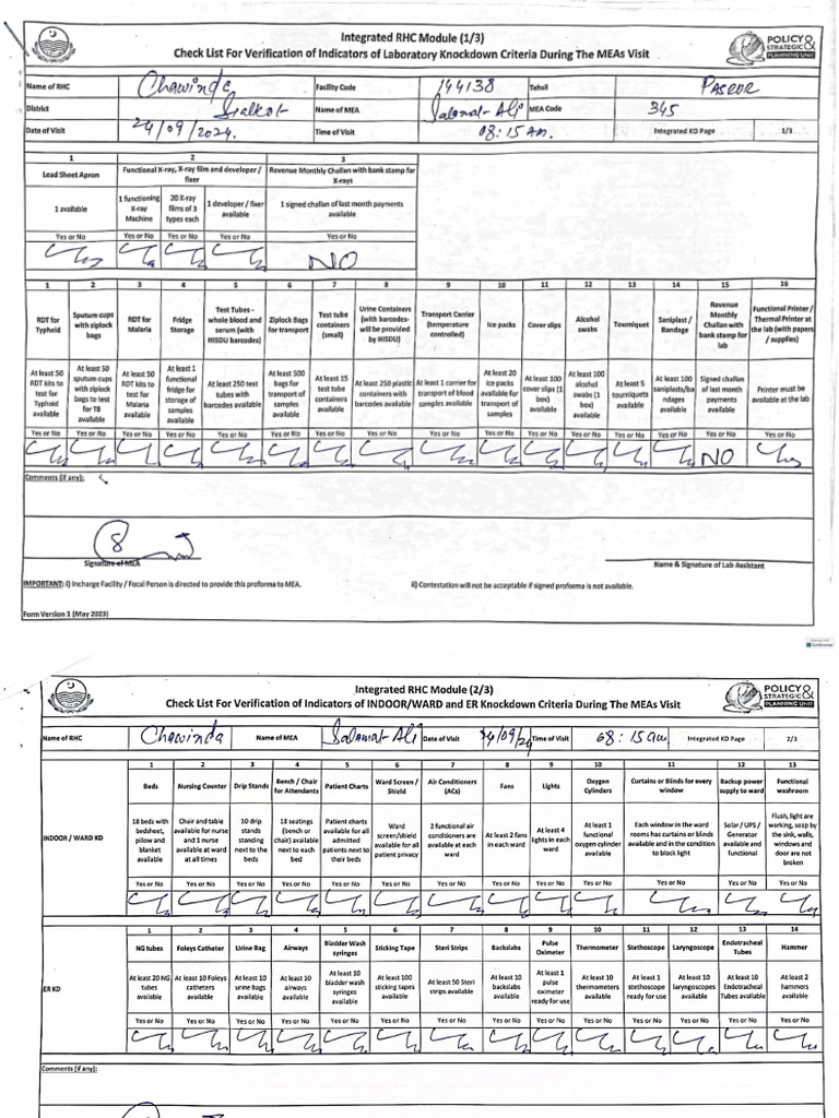 Indicators of Knockdown Citeria RHC Chaw | PDF