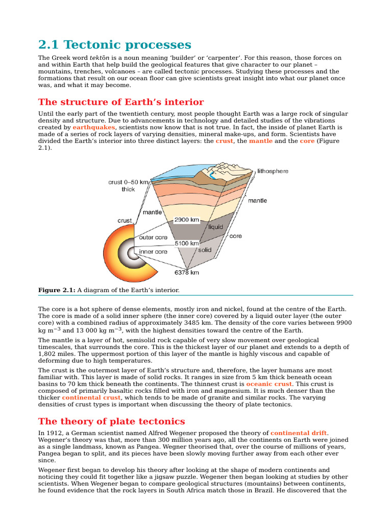 2.1 Tectonic Processes: The Structure of Earth's Interior | PDF | Plate ...