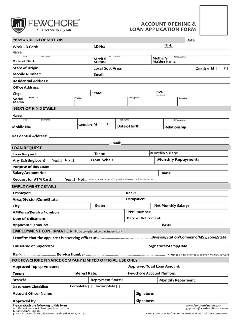 Fewchore - Gaps Account Opening Form 2024 | PDF | Loans | Interest