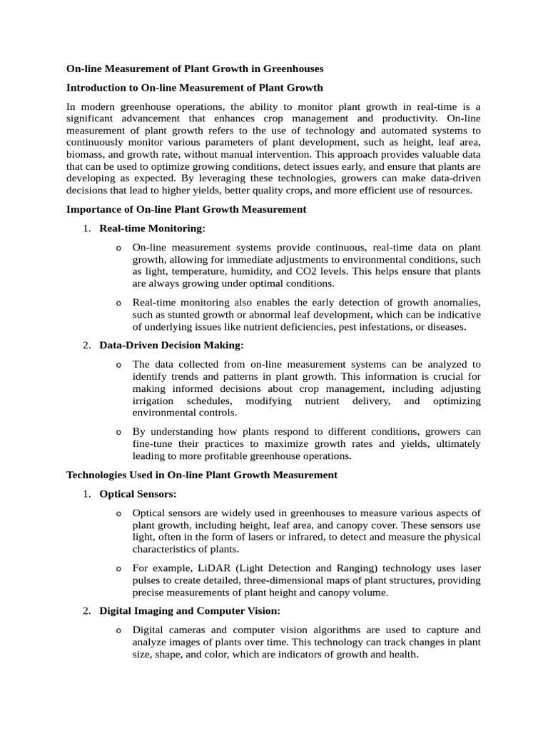 Online Plant Growth Measurement in Greenhouses | PDF | Internet Of ...
