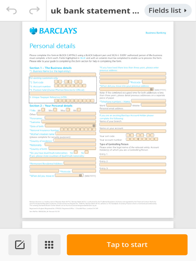 PDFfiller - Uk Bank Statement PDF | PDF
