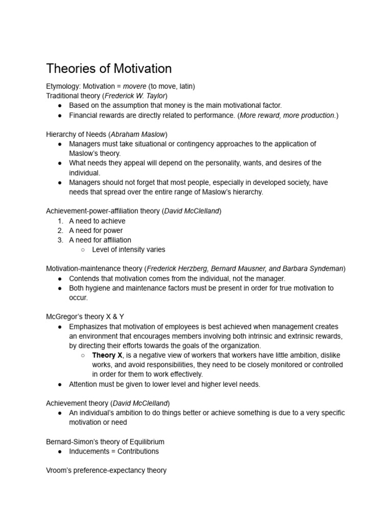 Key Theories of Motivation Explained | PDF | Motivational | Motivation