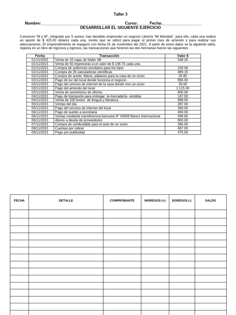 Ejercicios Libro de Ingresos y Egresos | PDF | Economias | Dinero