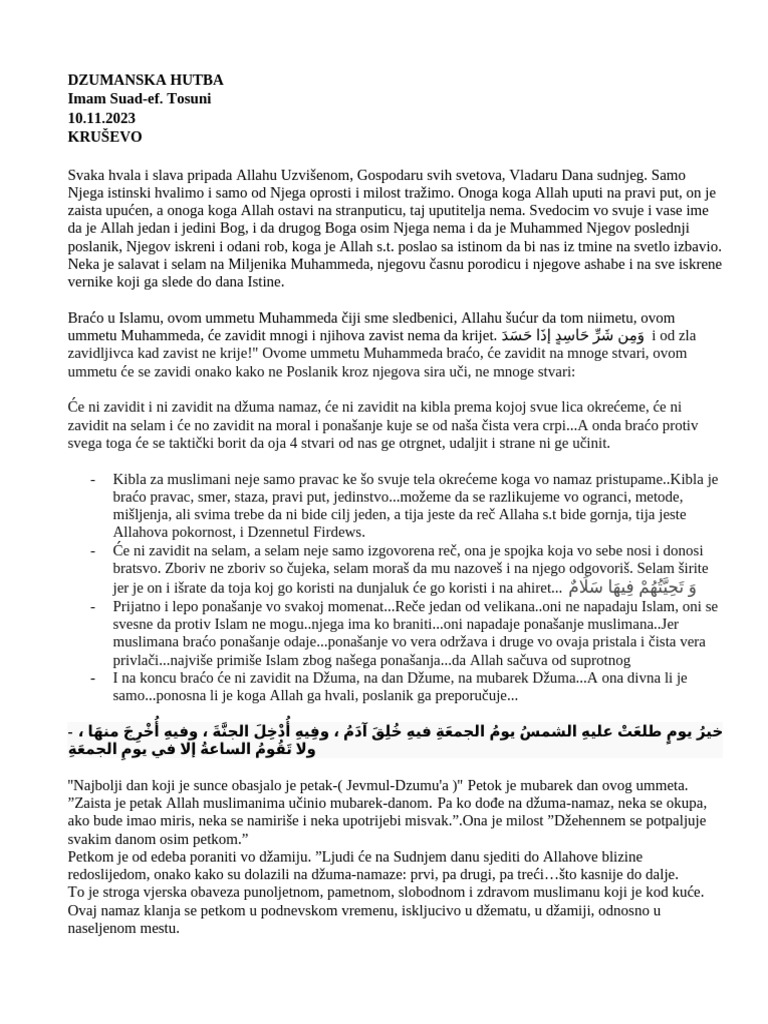 Dzumanska Hutba Krusevo 111 Dzuma | PDF