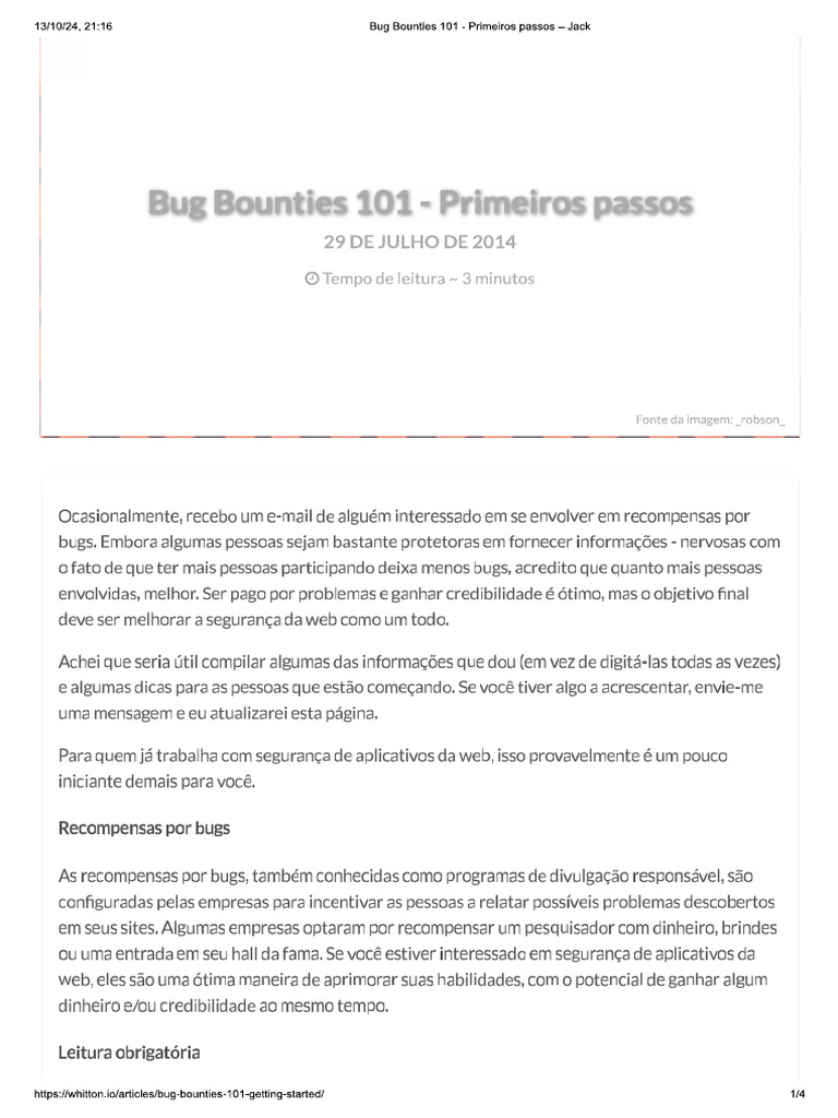 Bug Bounties 101 - Primeiros Passos | PDF