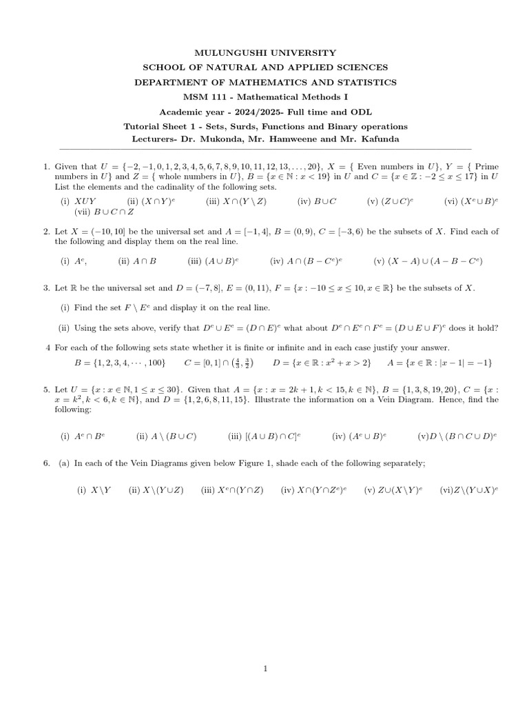 MSM 111 - Theory of Sets - T1 | PDF | Applied Mathematics ...