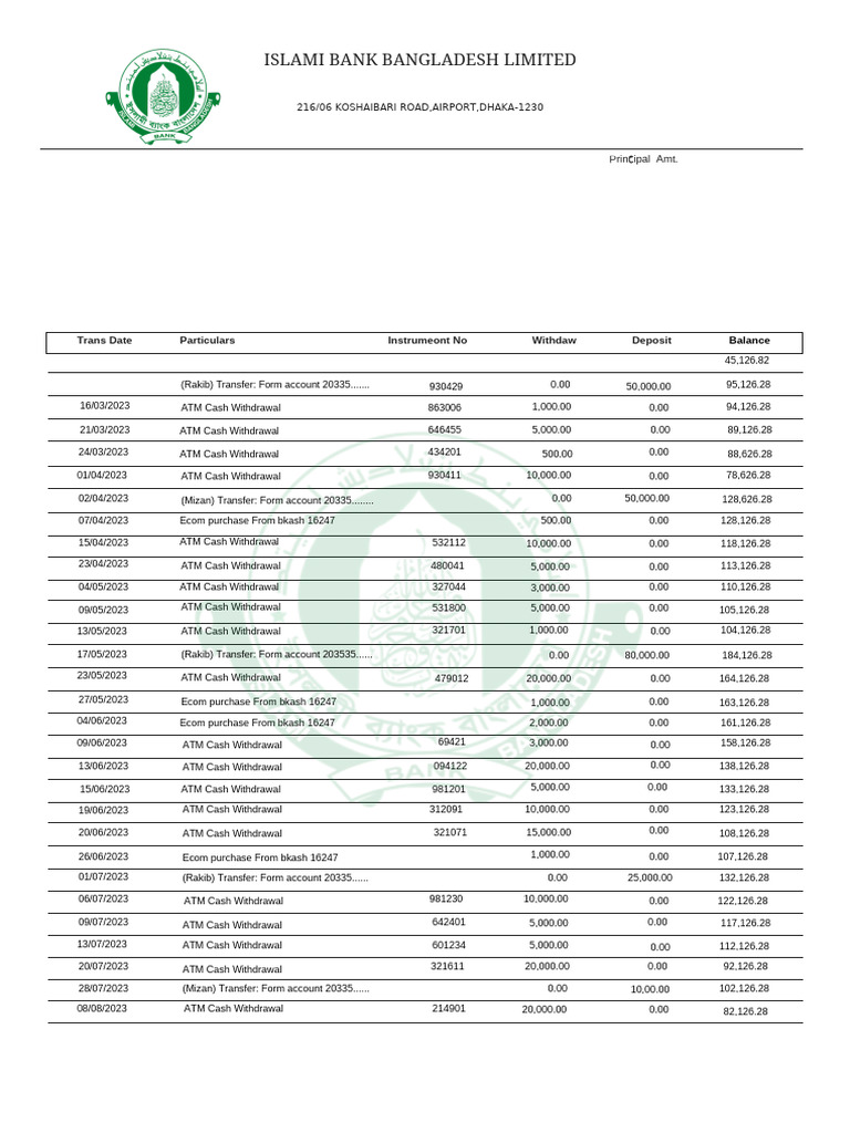 Islamic Bank Bangladesh Bank Statement | PDF | Automated Teller Machine ...