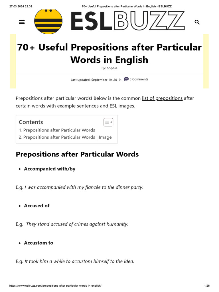 70+ Useful Prepositions After Particular Words in English - ESLBUZZ ...