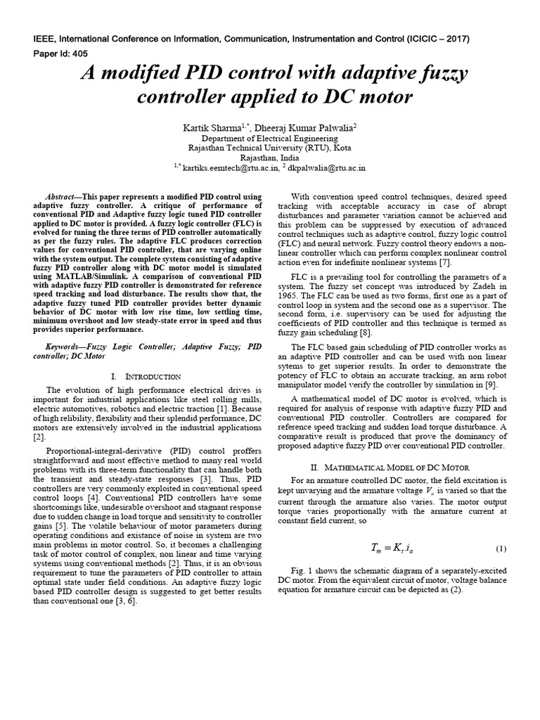A Modified PID Control With Adaptive Fuzzy Controller Applied To DC ...