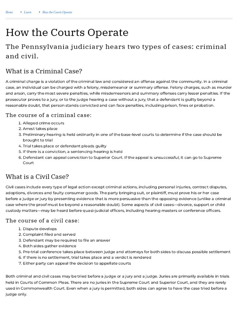 Pennsylvania Court System Overview | PDF | Lawsuit | Trials