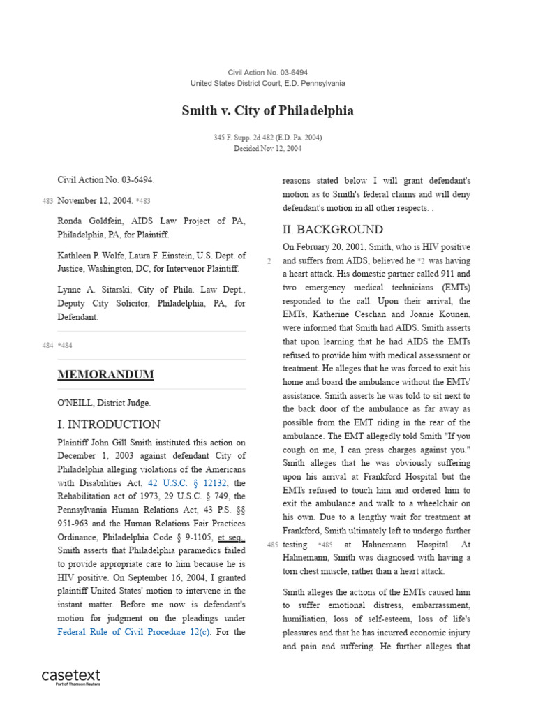 Smith v. City of Philadelphia | PDF | Supplemental Jurisdiction | Lawsuit