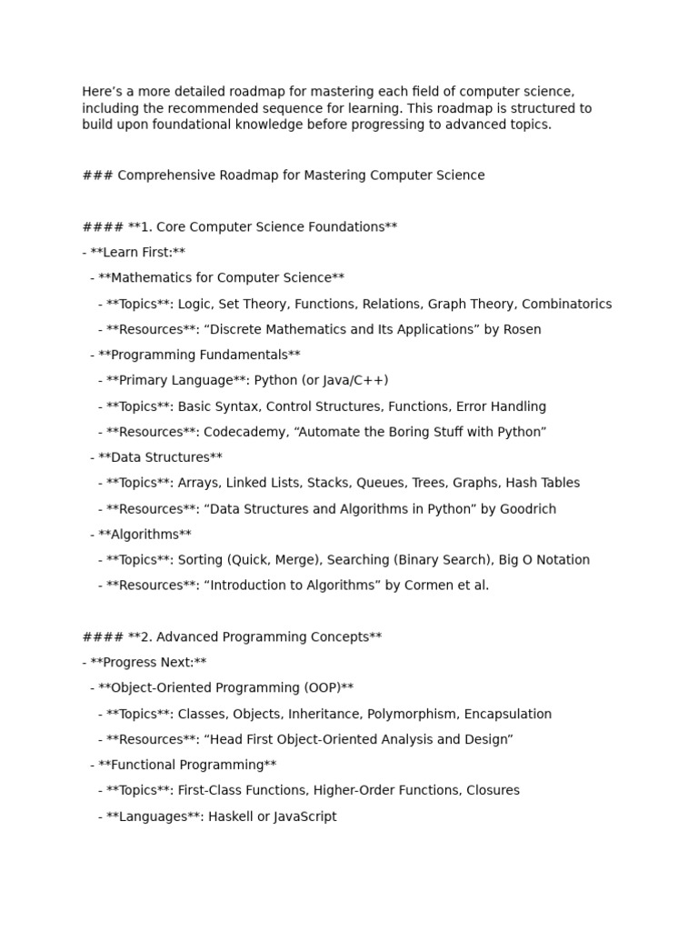 Computer Science Roadmap2 | PDF | Computer Programming | Databases